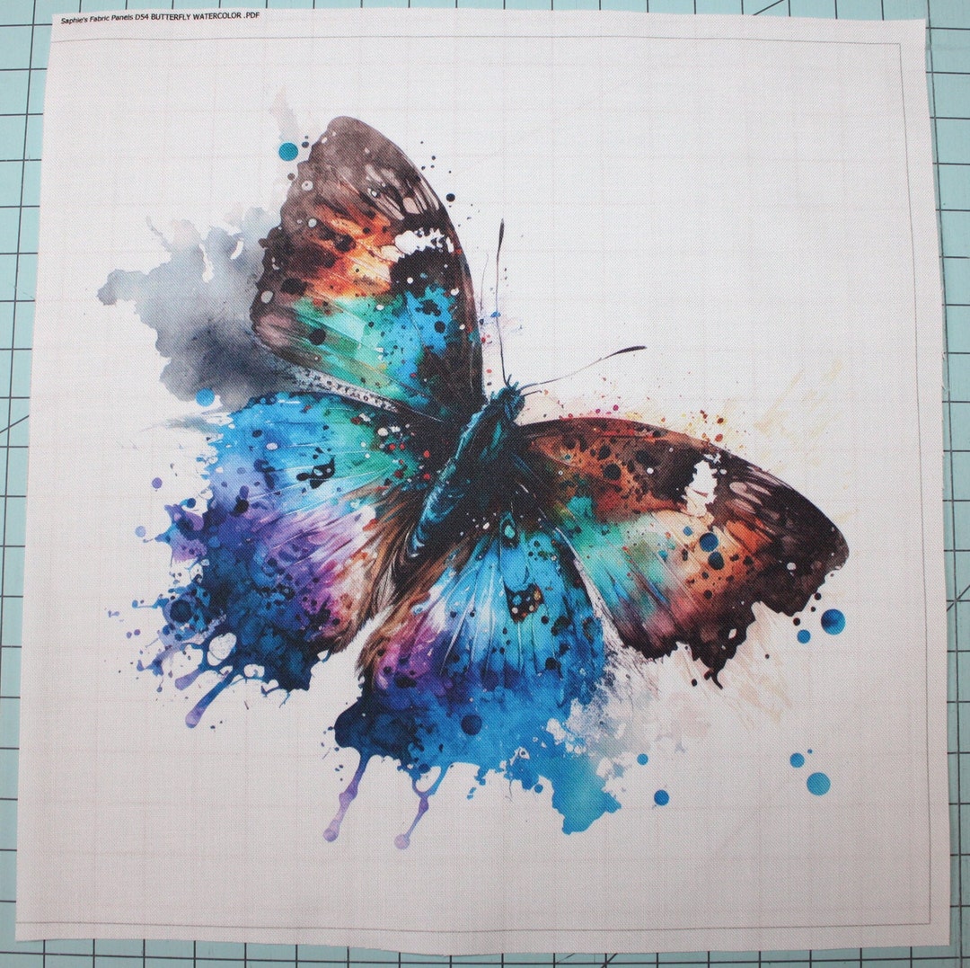 Watercolor Butterfly 100% Cotton Fabric Panel Square Small Sewing ...