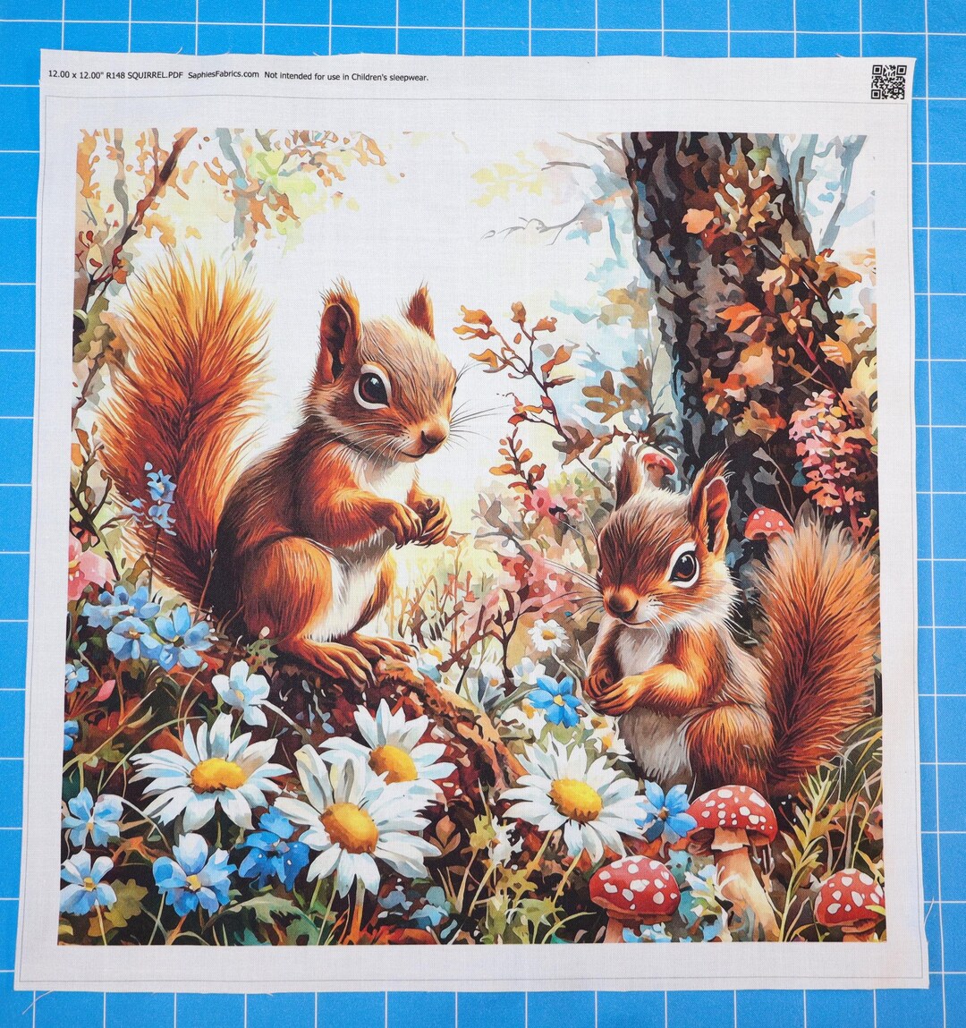 Squirrels 100% Cotton Fabric Panel Block | Small Sewing Quilting Square ...