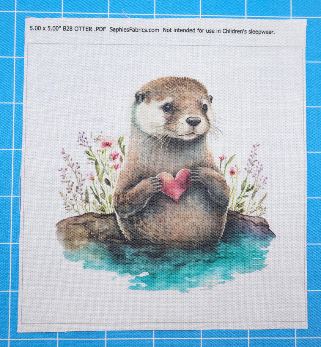 Otter With Heart 100% Cotton Fabric Panel Block | Small Sewing Quilting ...