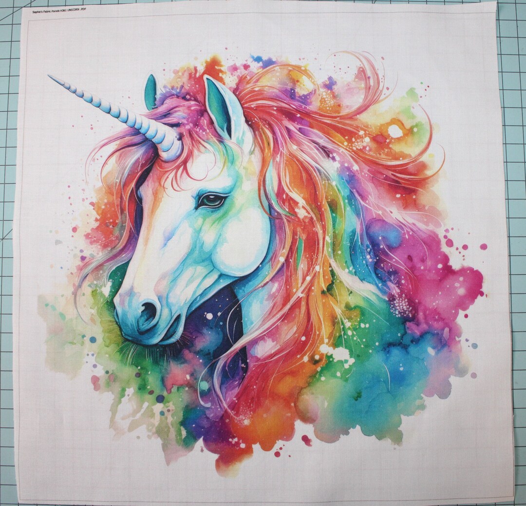 Unicorn 100% Cotton Fabric Panel Square Small Quilting Sewing Block ...