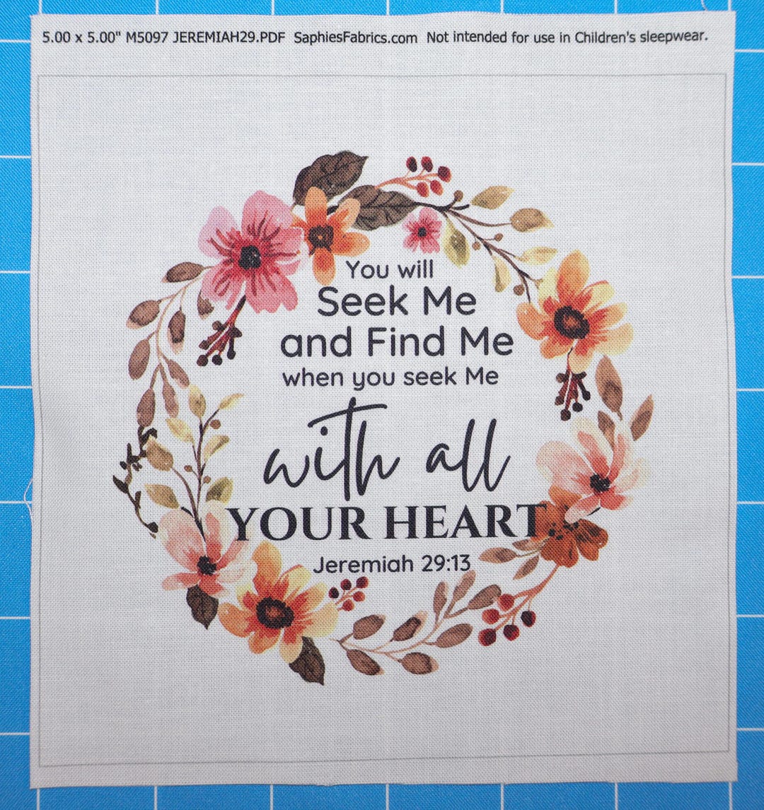 Jeremiah 29:13 Faith / Scripture 100% Cotton Fabric Panel Block | Small ...