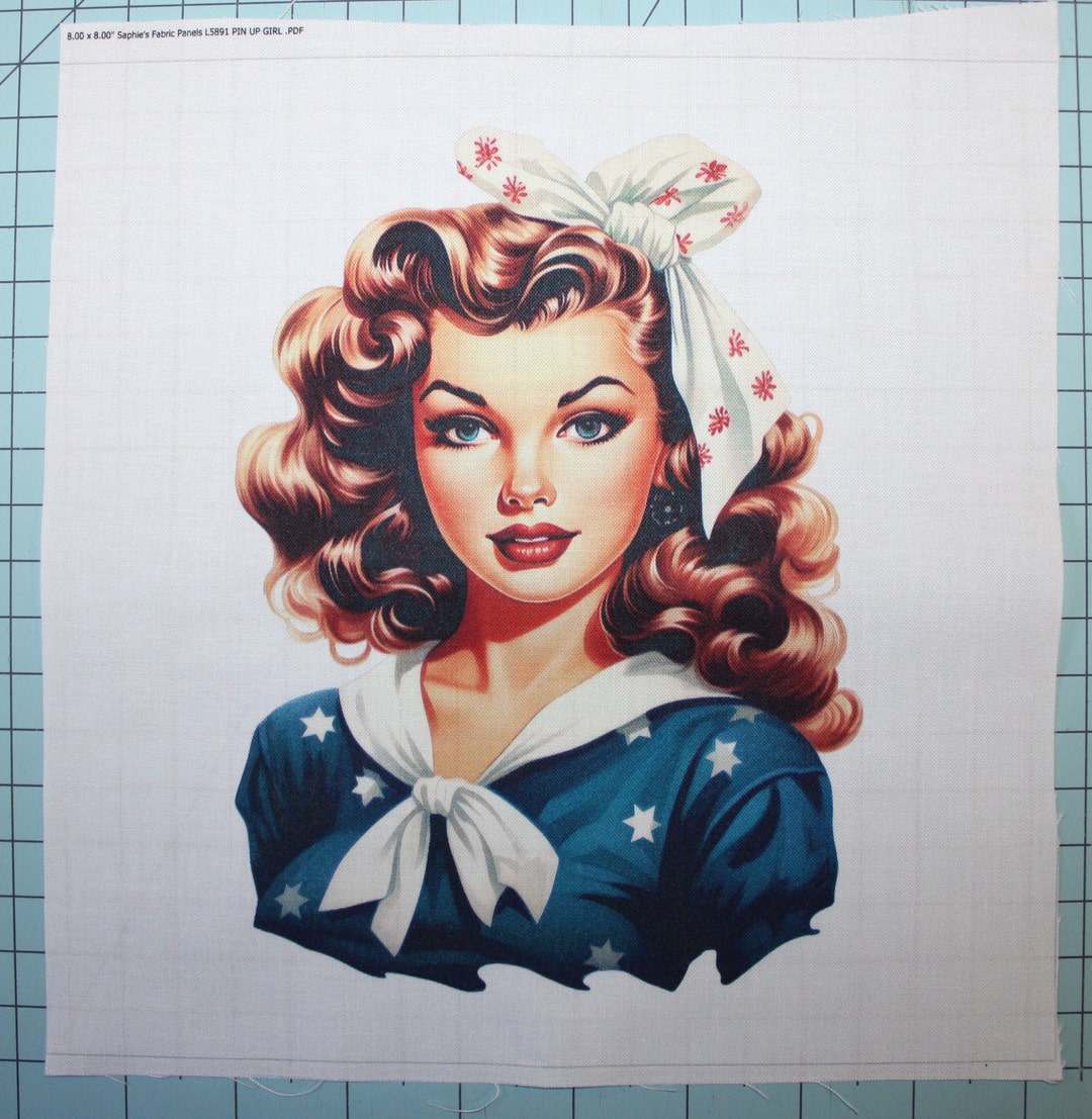 Pin up Girl 100% Cotton Fabric Panel Square Small Sewing Quilting Block ...