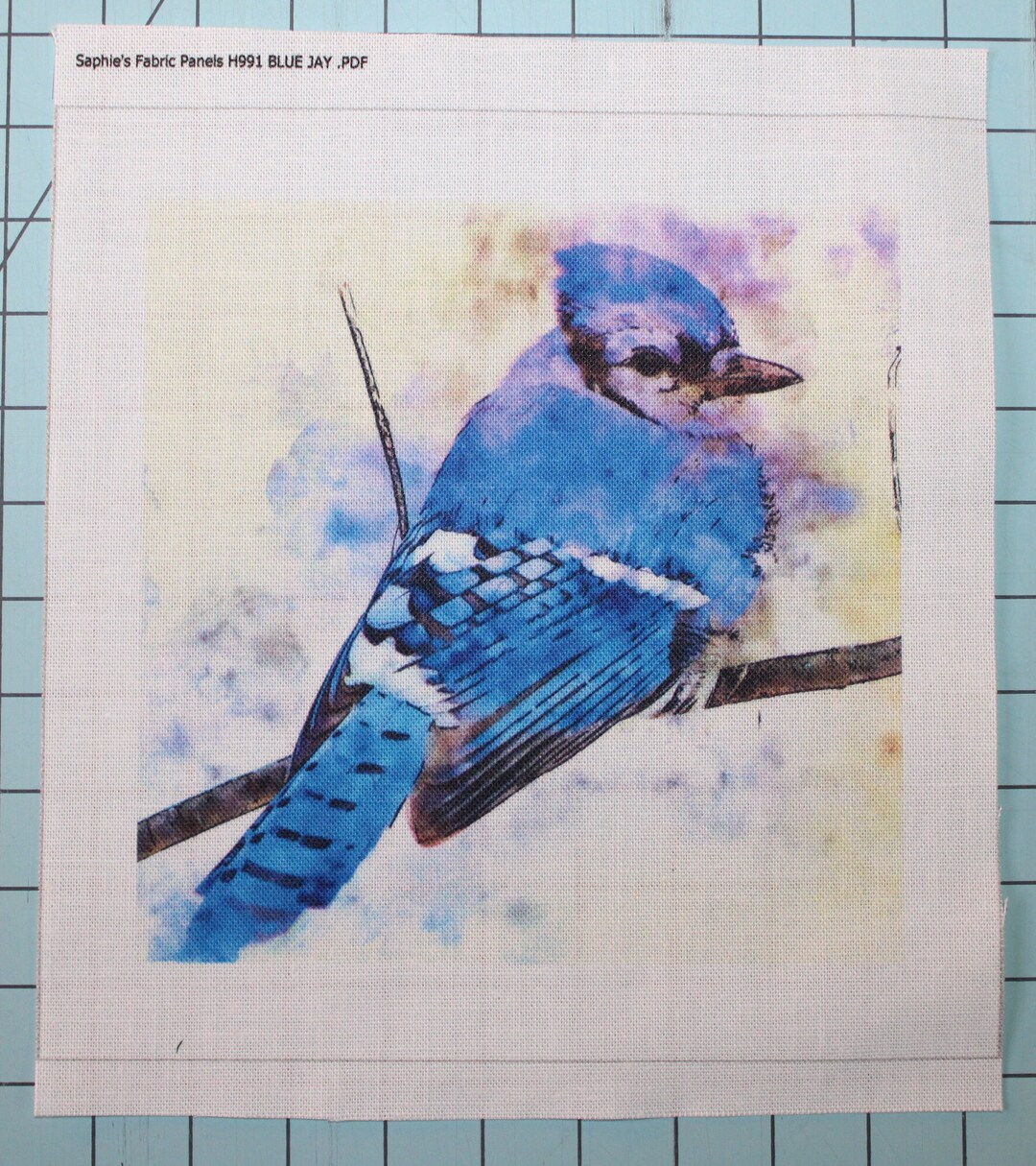 Blue Jay Art Sketch 100% Cotton Fabric Panel Square Small Quilting ...