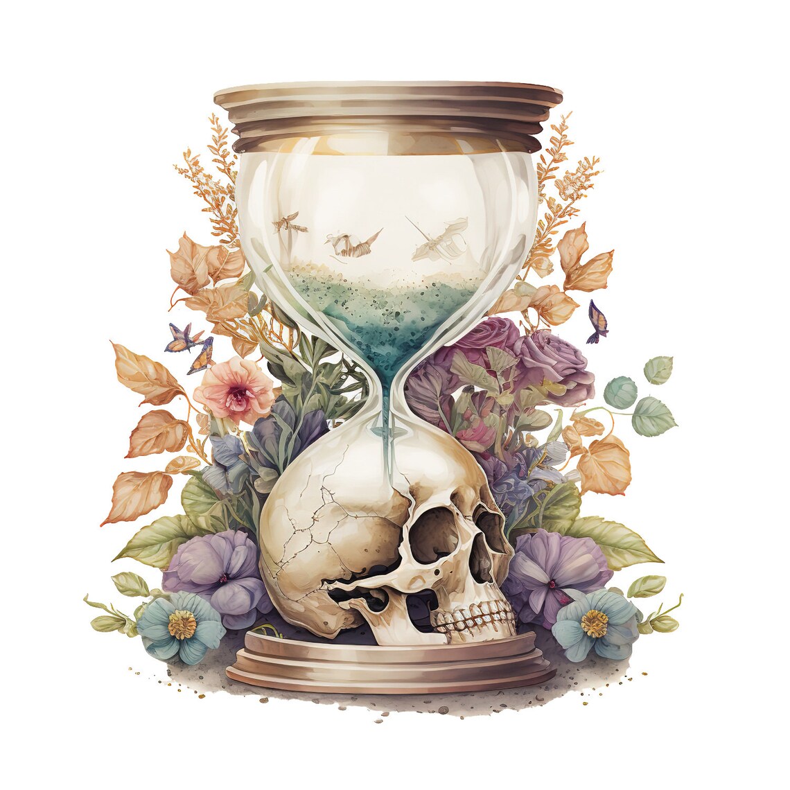 Hourglass Skull Floral 100% Cotton Fabric Panel Square - Etsy