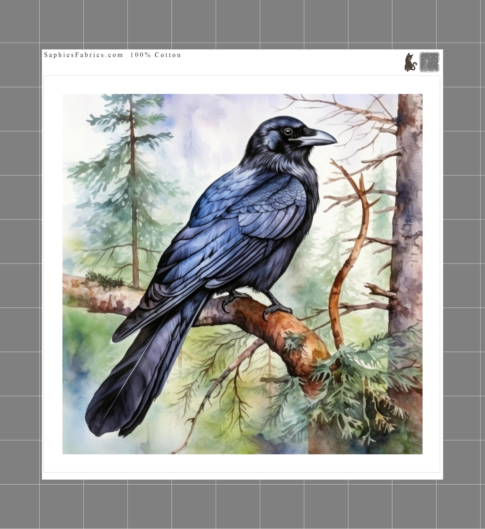 Raven 100% Cotton Fabric Panel Block Quilt Square Q288 - Etsy