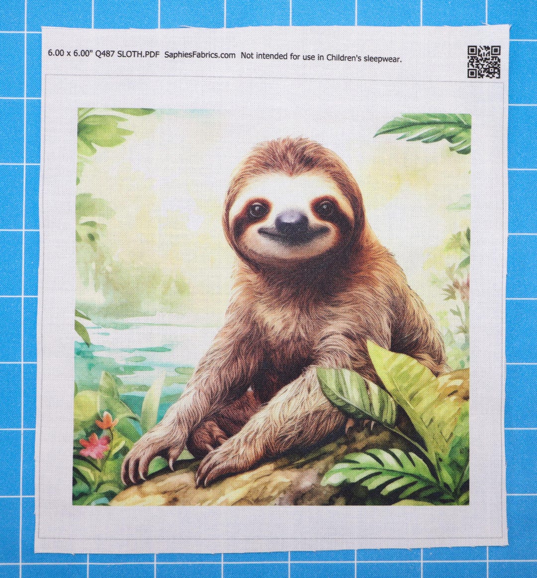 Sloth 100% Cotton Fabric Panel Block | Small Quilting Sewing Square ...
