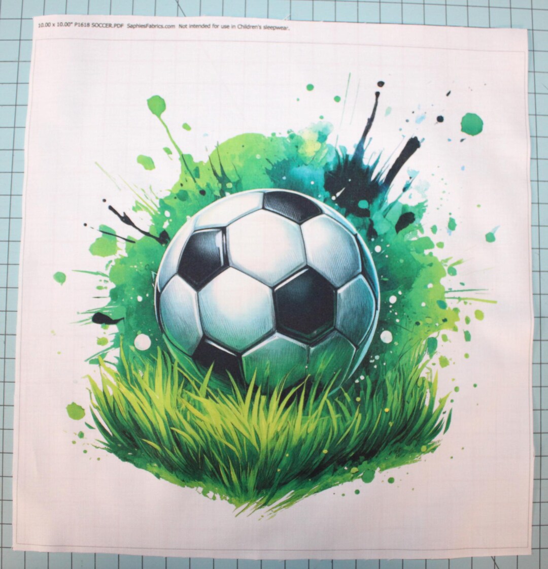 Soccer Ball 100% Cotton Fabric Panel Block Small Sewing Quilting Square ...