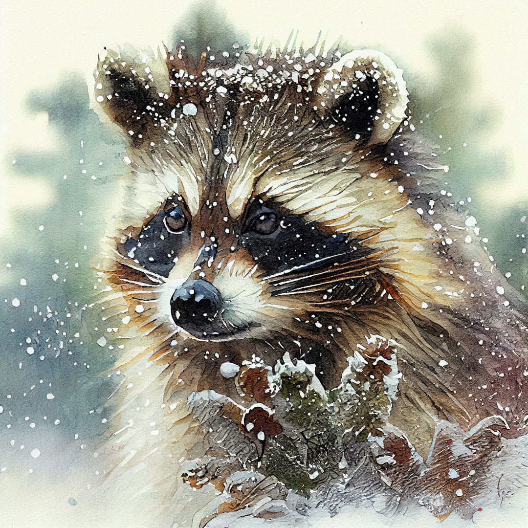 Winter Raccoon 100% Cotton Fabric Panel Square Small Sewing Panel G2598 ...