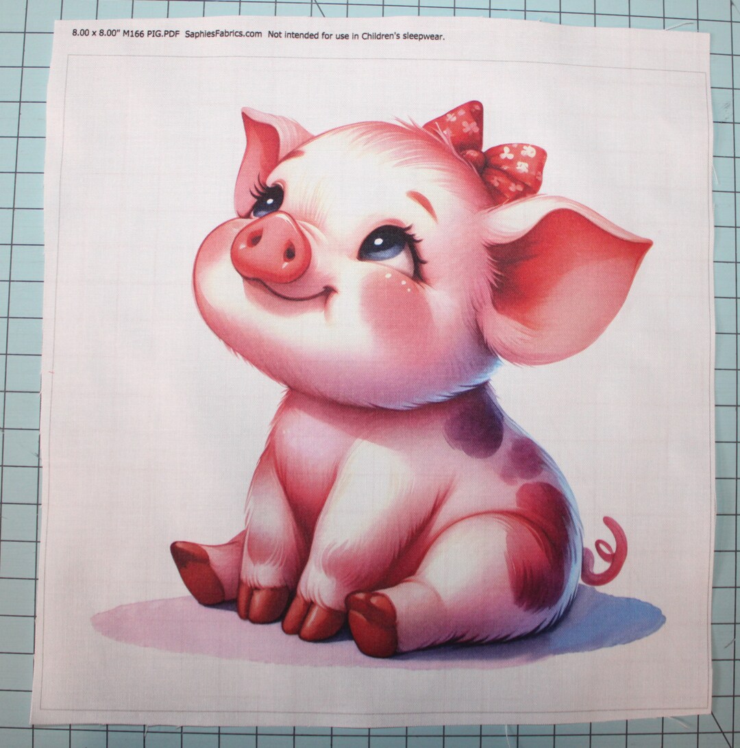 Pig Piglet 100% Cotton Fabric Panel Square Small Sewing Quilting Block ...