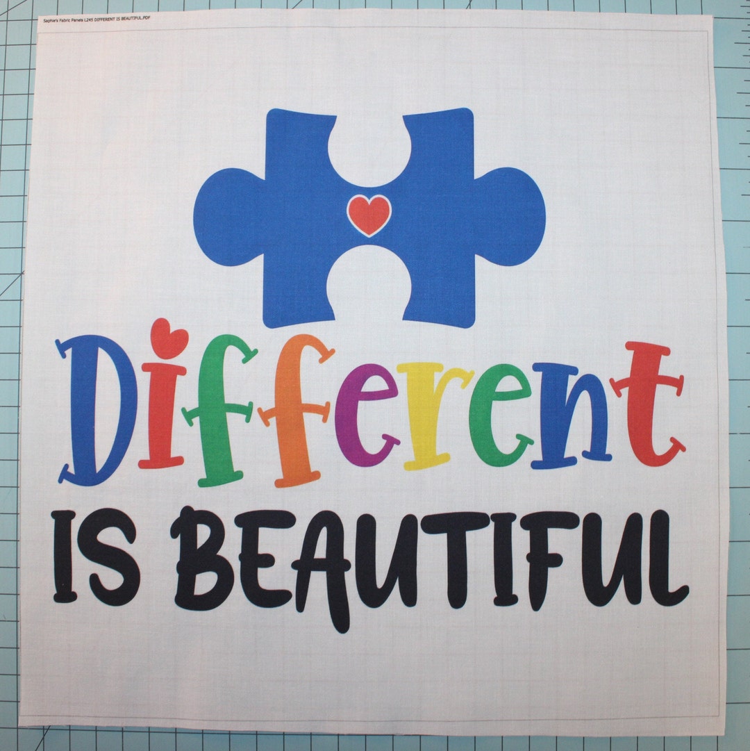 Different is Beautiful Autism Awareness 100% Cotton Fabric Panel Square ...
