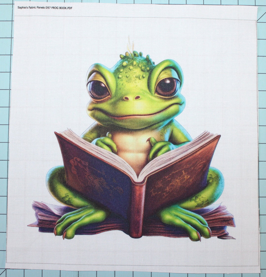 Frog Reading a Book 100% Cotton Fabric Panel Square Small Quilting ...
