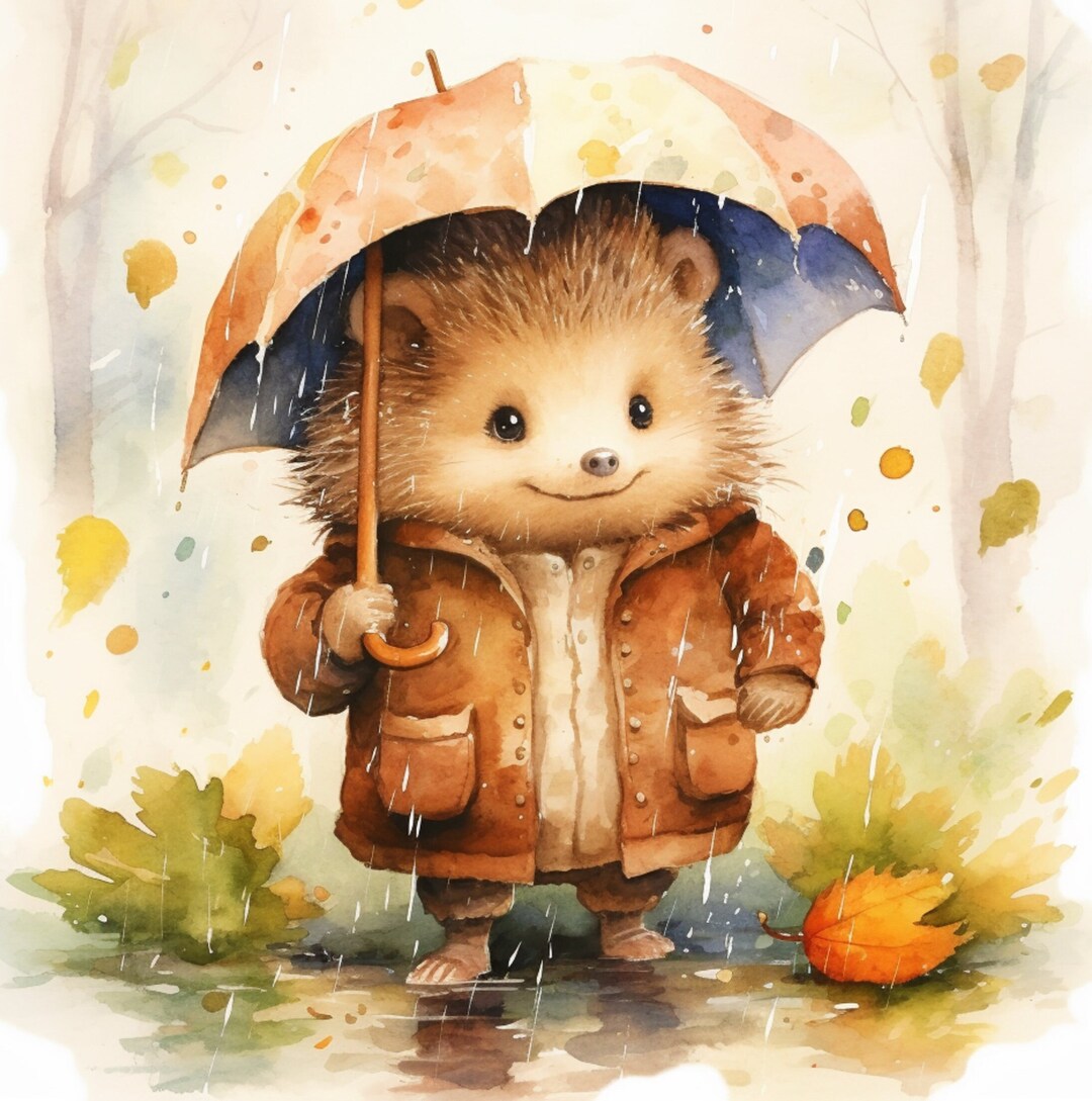 Rainy Day Hedgehog 100% Cotton Fabric Panel Square Small Quilting ...