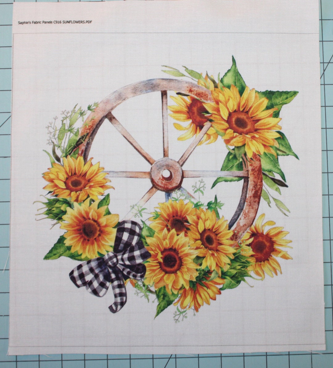 Sunflowers Wheel 100% Cotton Fabric Panel Square Small Quilting Sewing ...