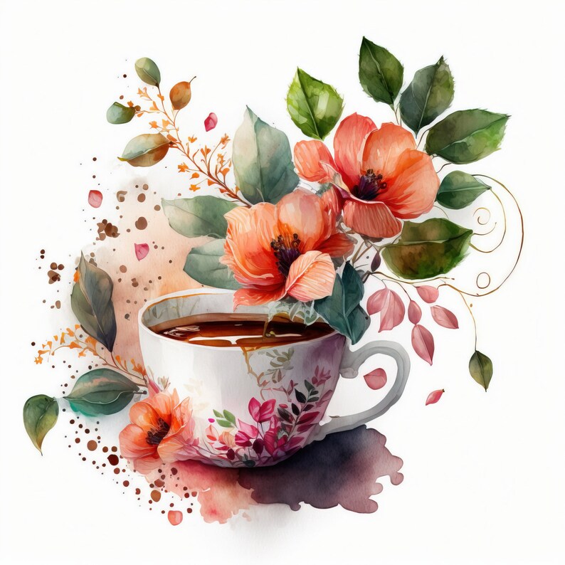 Floral Coffee Cup 100% Cotton Fabric Panel Square Quilting - Etsy