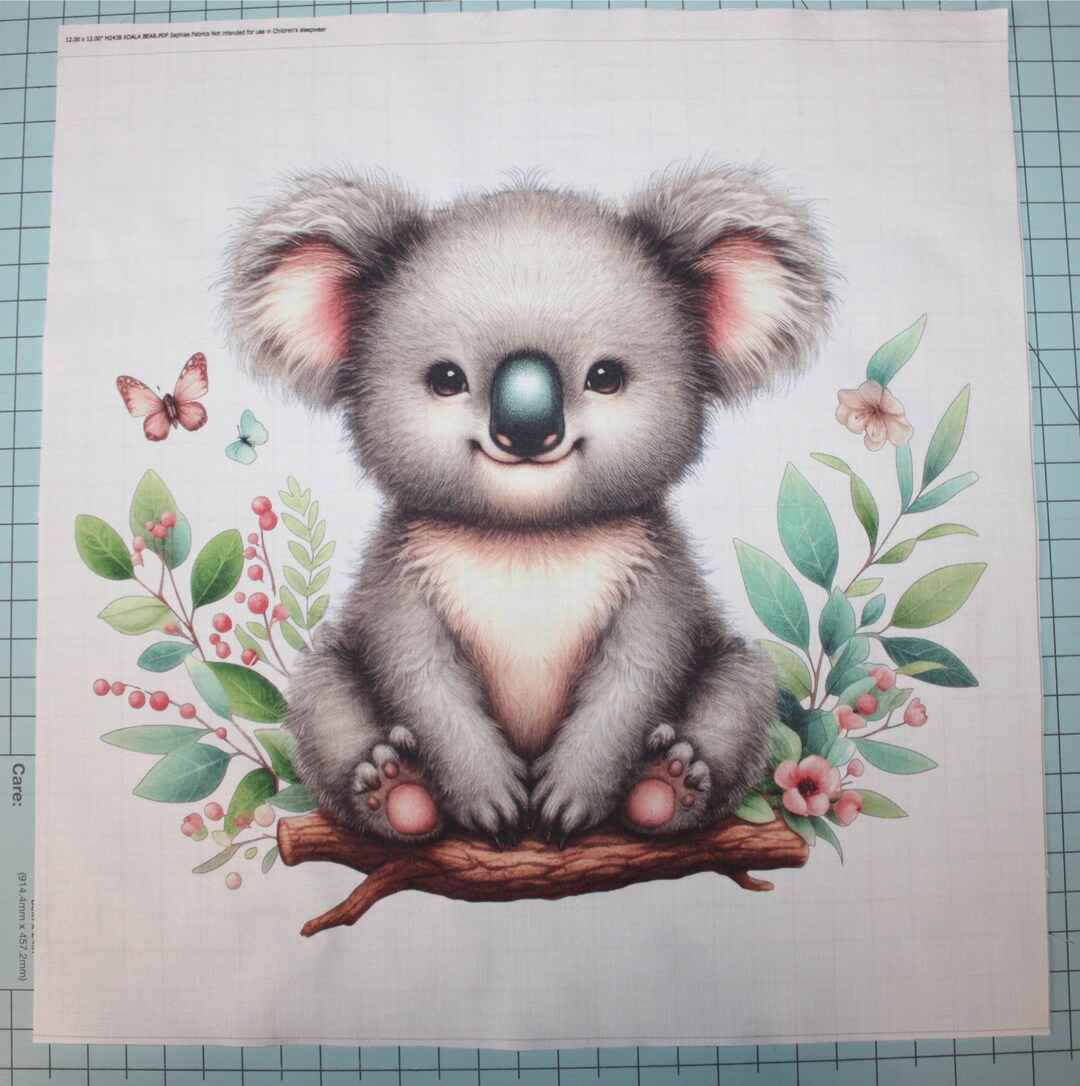 Koala Bear 100% Cotton Fabric Panel Square Small Sewing Quilting Block ...