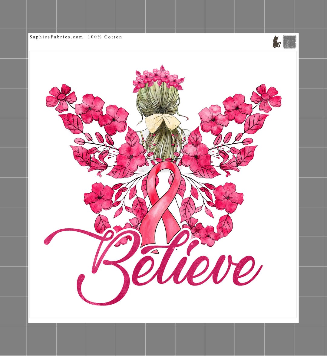 Butterfly Believe Pink Ribbon Breast Cancer Awareness 100% Cotton ...
