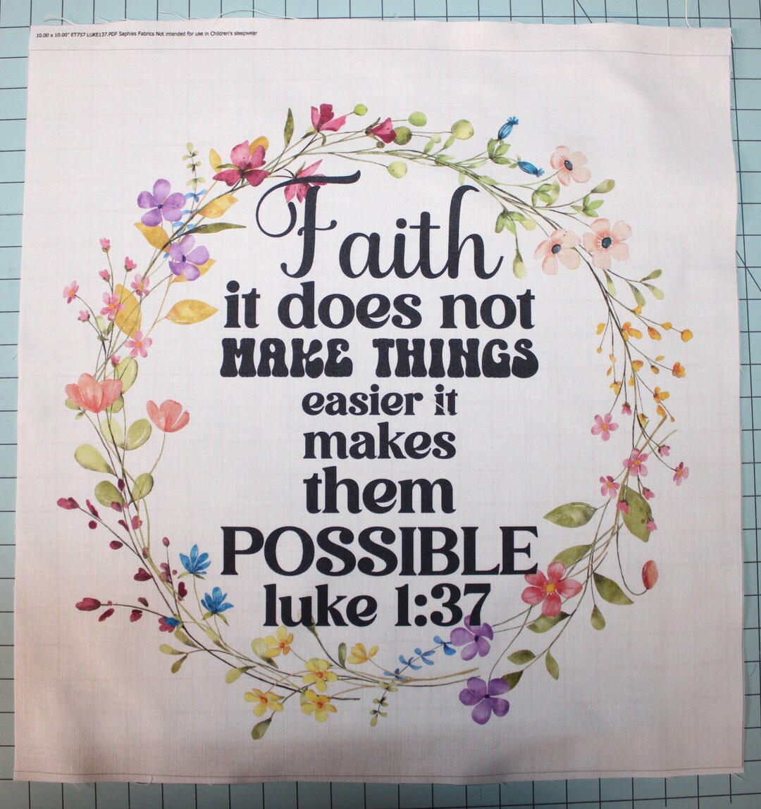 Luke 1:37 Bible Verse 100% Cotton Fabric Panel Block Small Sewing ...