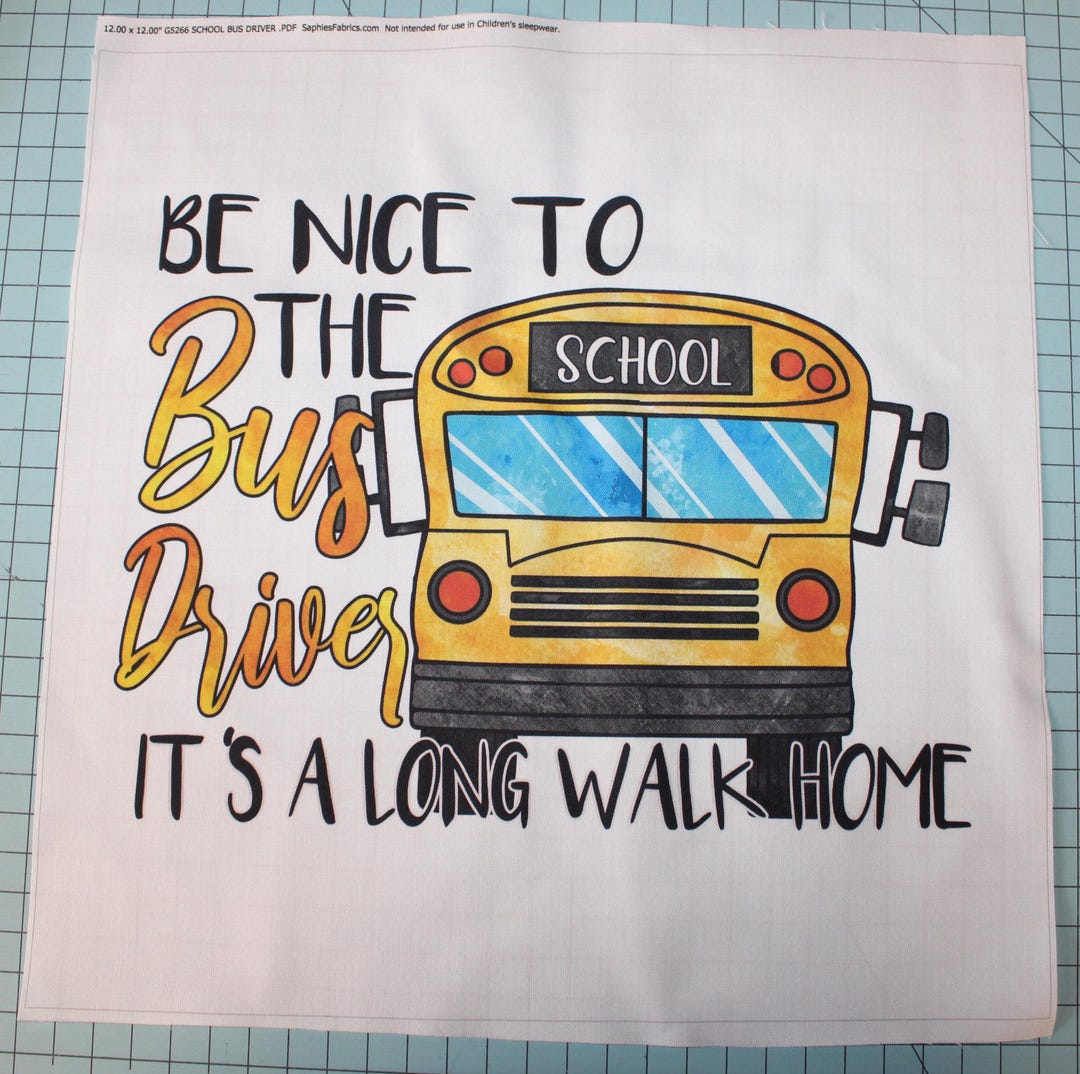 School Bus Driver 100% Cotton Fabric Panel Block | Small Quilting ...