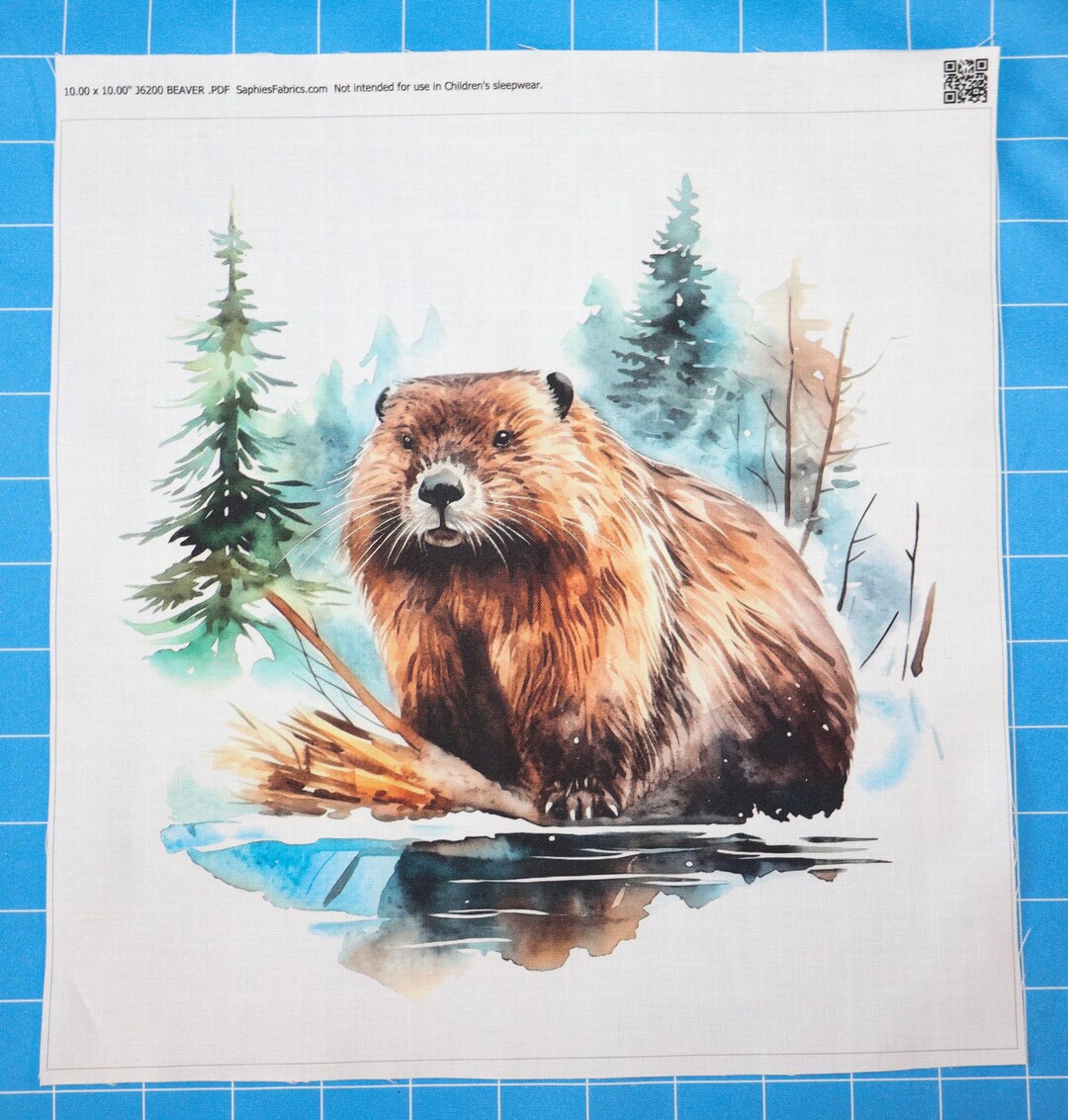Beaver 100% Cotton Fabric Panel Block | Small Sewing Quilting Square ...