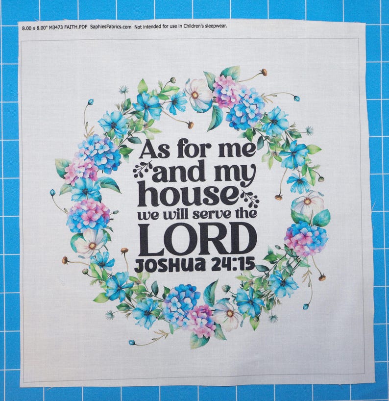 Joshua 24:15 Bible Verse 100% Cotton Fabric Panel Block Quilt Square ...