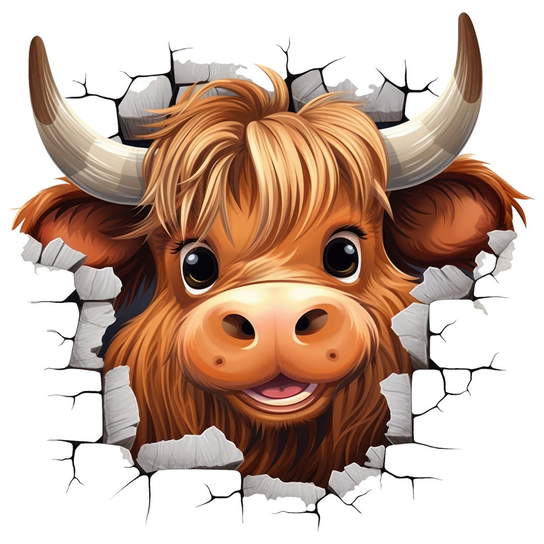 Fabric Panel Cow Busting Through Wall 100% Cotton Fabric Panel Square ...