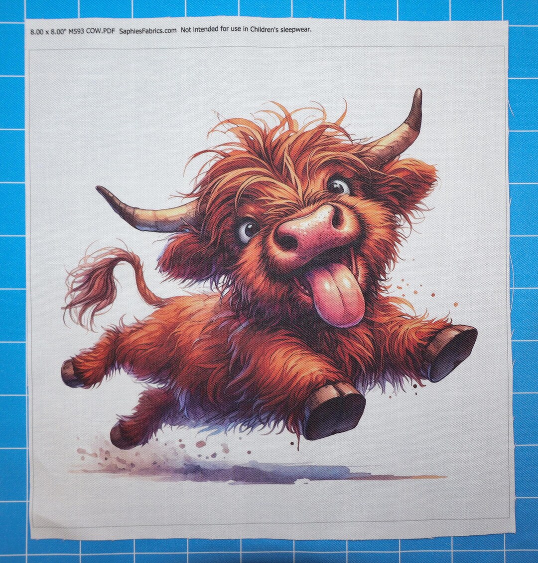 Humor Highland Cow 100% Cotton Fabric Panel Block | Small Sewing Square ...