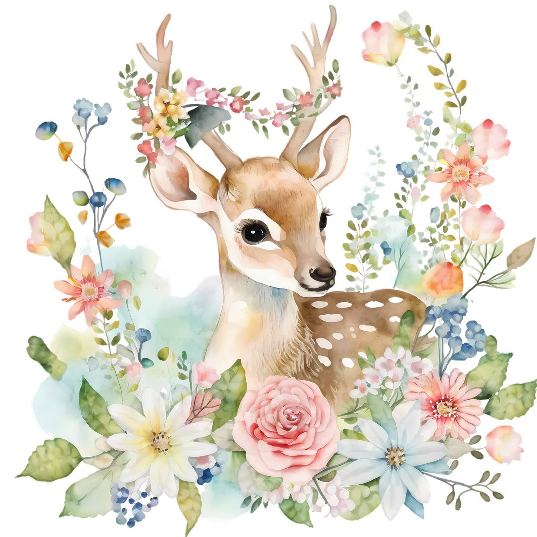 Deer Watercolor Boho 100% Cotton Fabric Panel Square Small - Etsy
