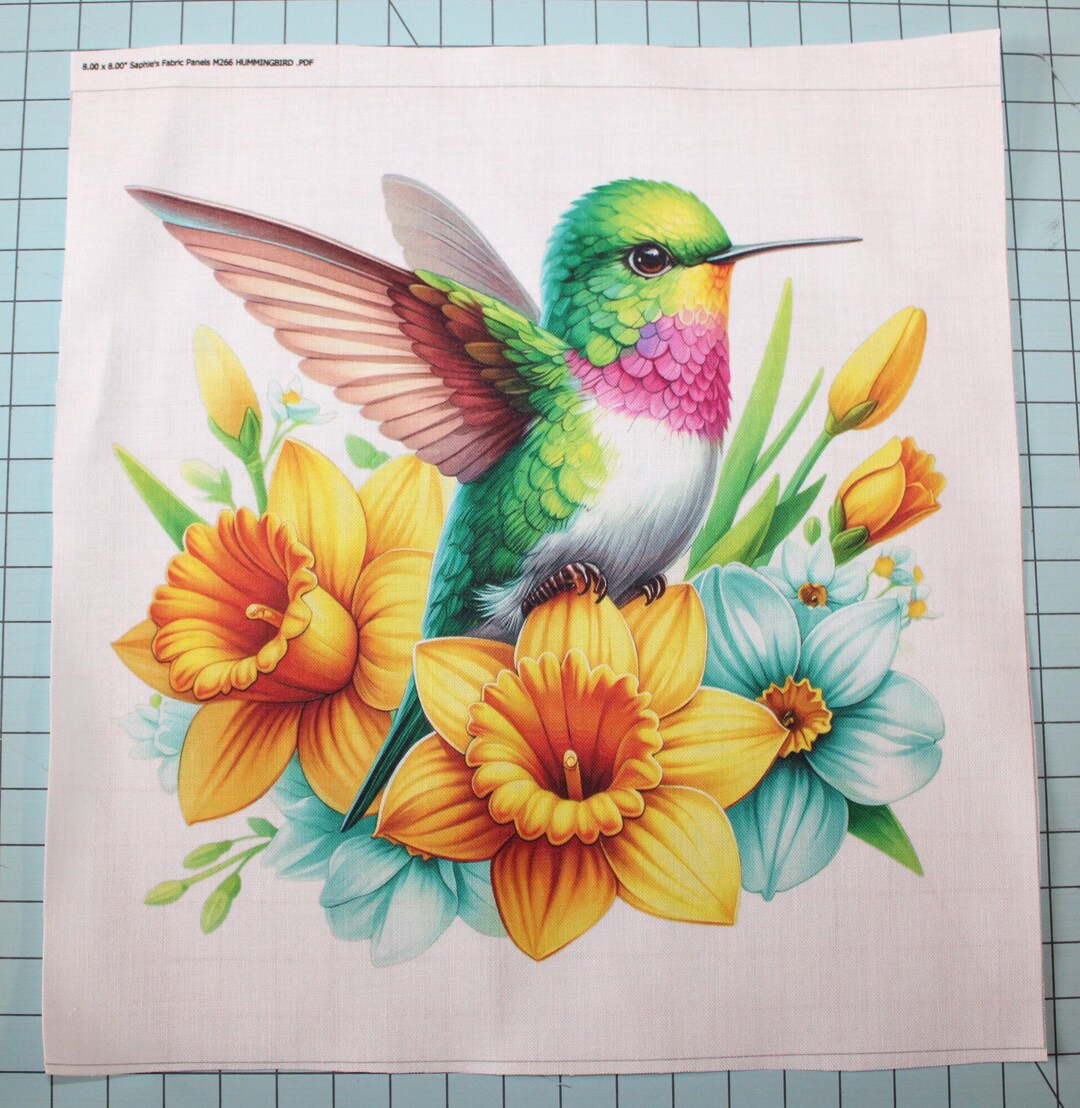 Hummingbird Flowers 100% Cotton Fabric Panel Square Small Sewing ...