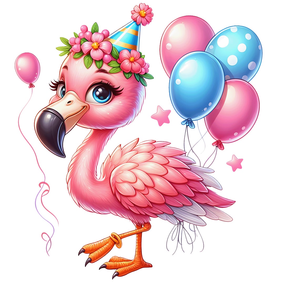 Flamingo With Balloons 100% Cotton Fabric Panel Square Small Sewing ...