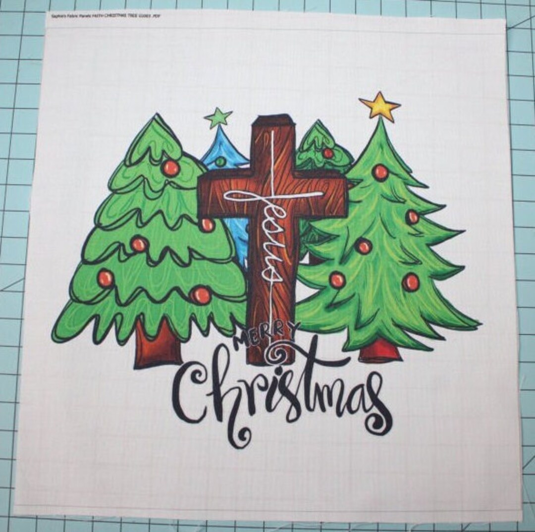 Jesus Christmas Cross 100% Cotton Fabric Panel Square Small Sewing ...
