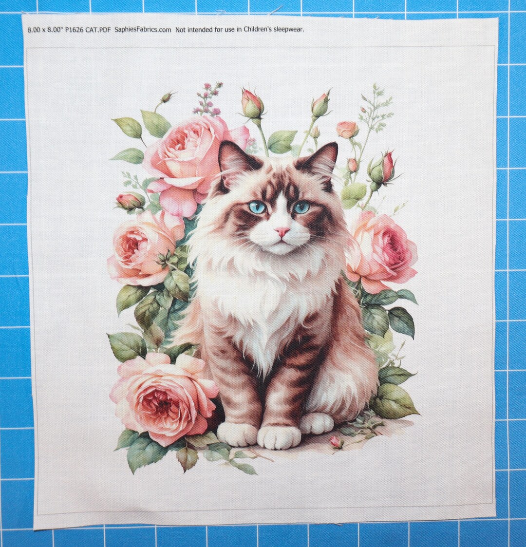 Floral Cat 100% Cotton Fabric Panel Block | Small Sewing Quilting ...