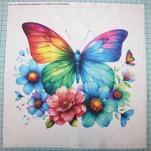 Rainbow Butterfly 100% Cotton Fabric Panel Block Small Sewing Quilting ...