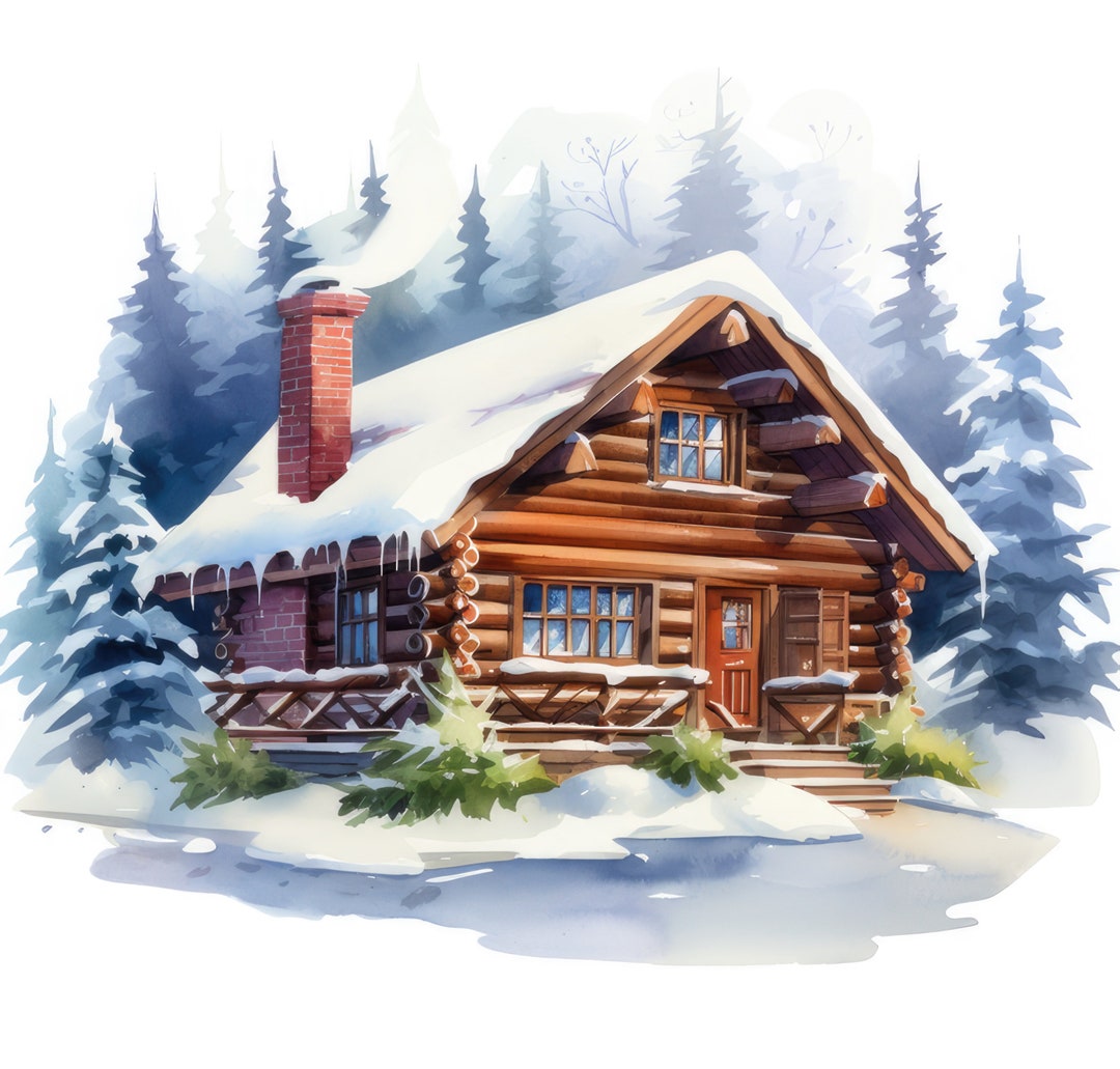Snowy Cabin 100% Cotton Fabric Panel Square Small Sewing Quilting Block ...
