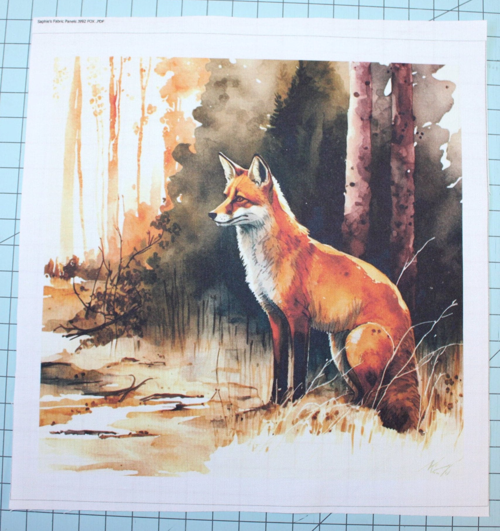 Watercolor Fox 100% Cotton Fabric Panel Square Small Quilting Sewing ...