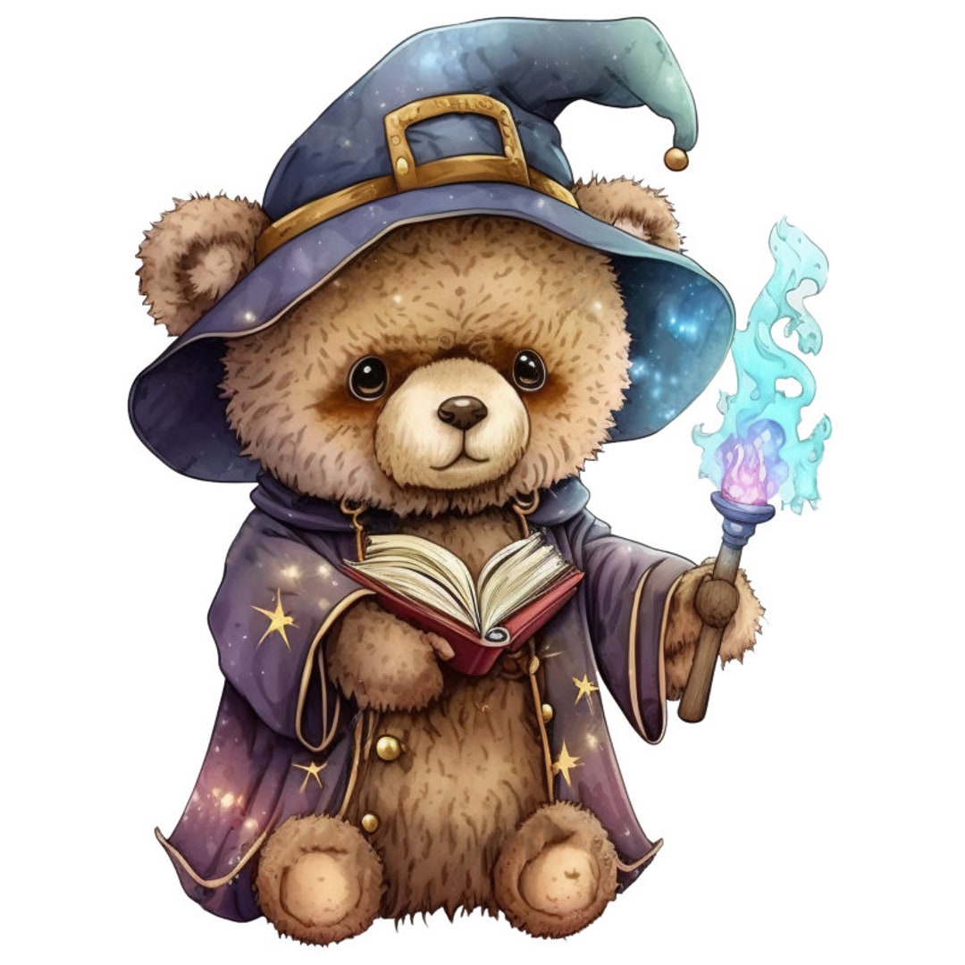 Wizard Teddy Bear 100% Cotton Fabric Panel Square Small Quilting Sewing ...