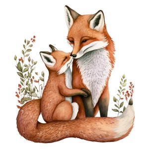 Fox and Baby 100% Cotton Fabric Panel Square Small Quilting Sewing ...
