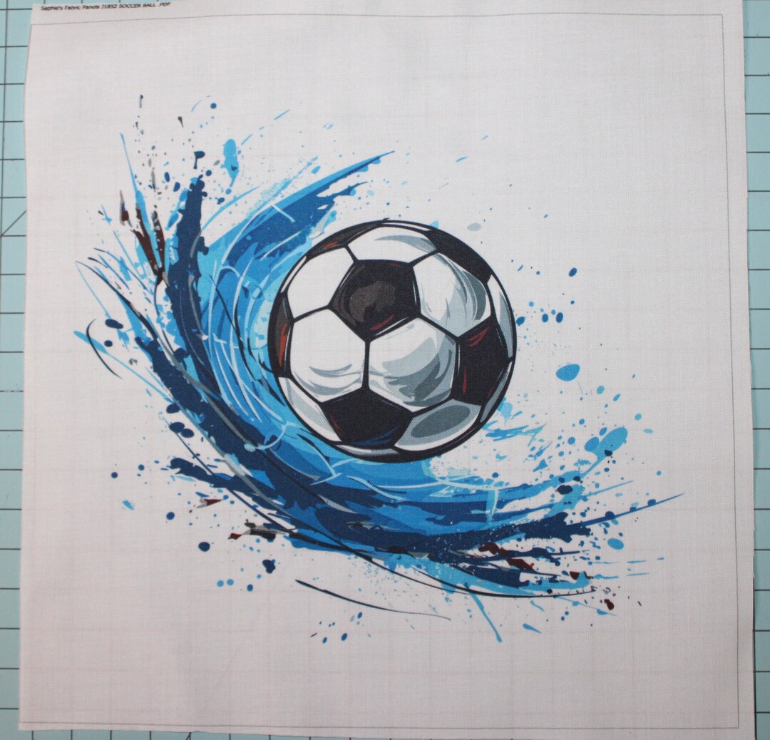 Soccer Ball 100% Cotton Fabric Panel Block Small Quilting Sewing Square ...
