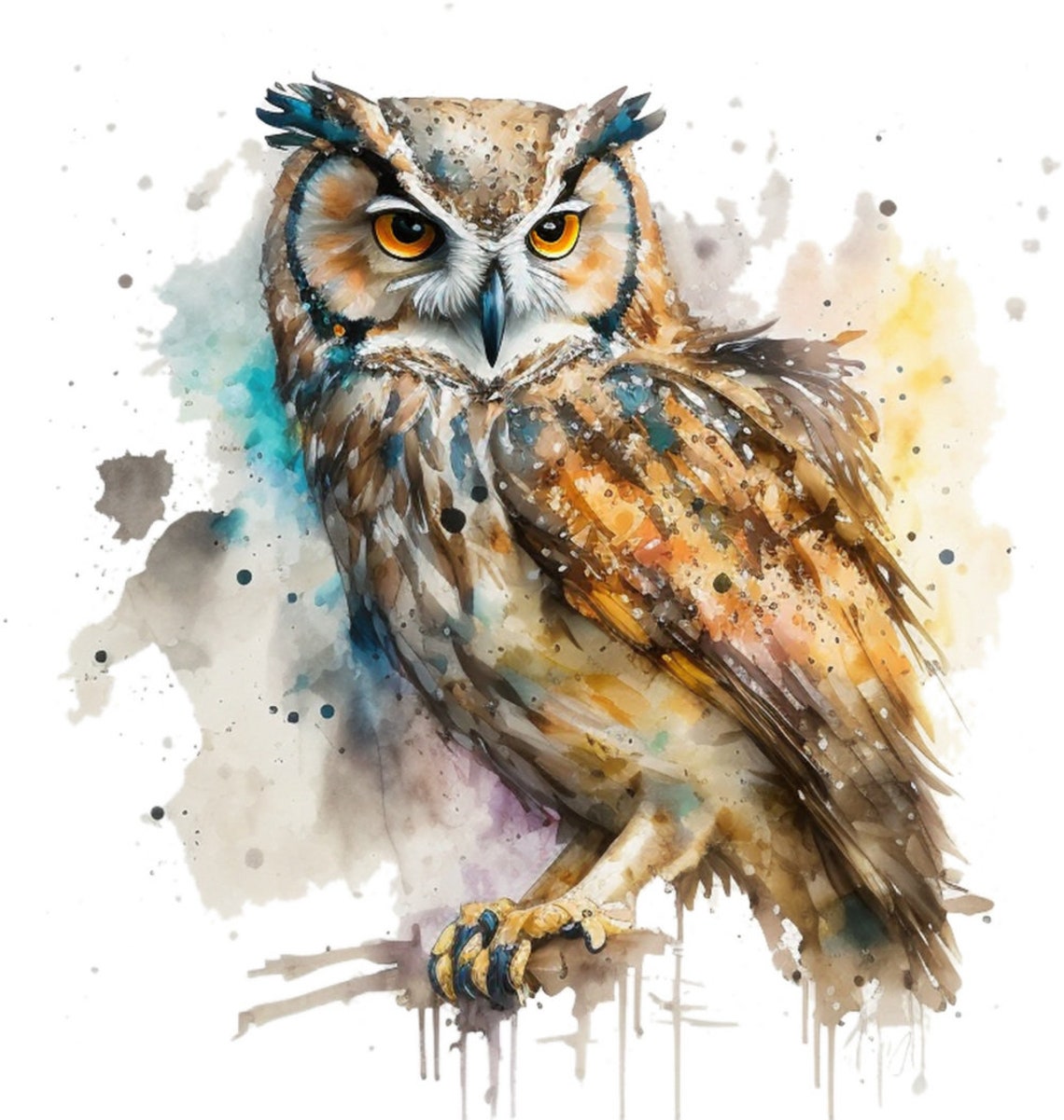 Watercolor Owl 100% Cotton Fabric Panel Square Quilting - Etsy