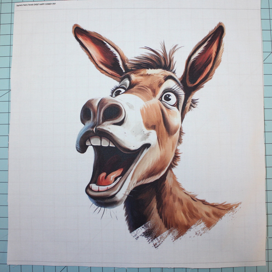 Happy Donkey 100% Cotton Fabric Panel Square Small Quilting Sewing ...