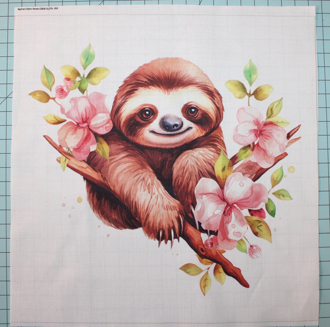 Sloth 100% Cotton Fabric Panel Square Small Quilting Sewing Panel C5656 ...