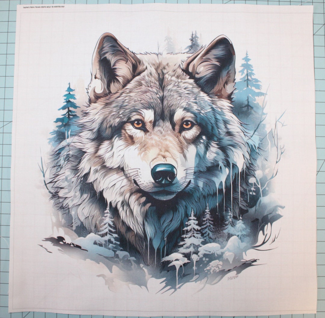 Fabric Panel Wolf 100% Cotton Small Fabric Panel Square Sewing Quilting ...