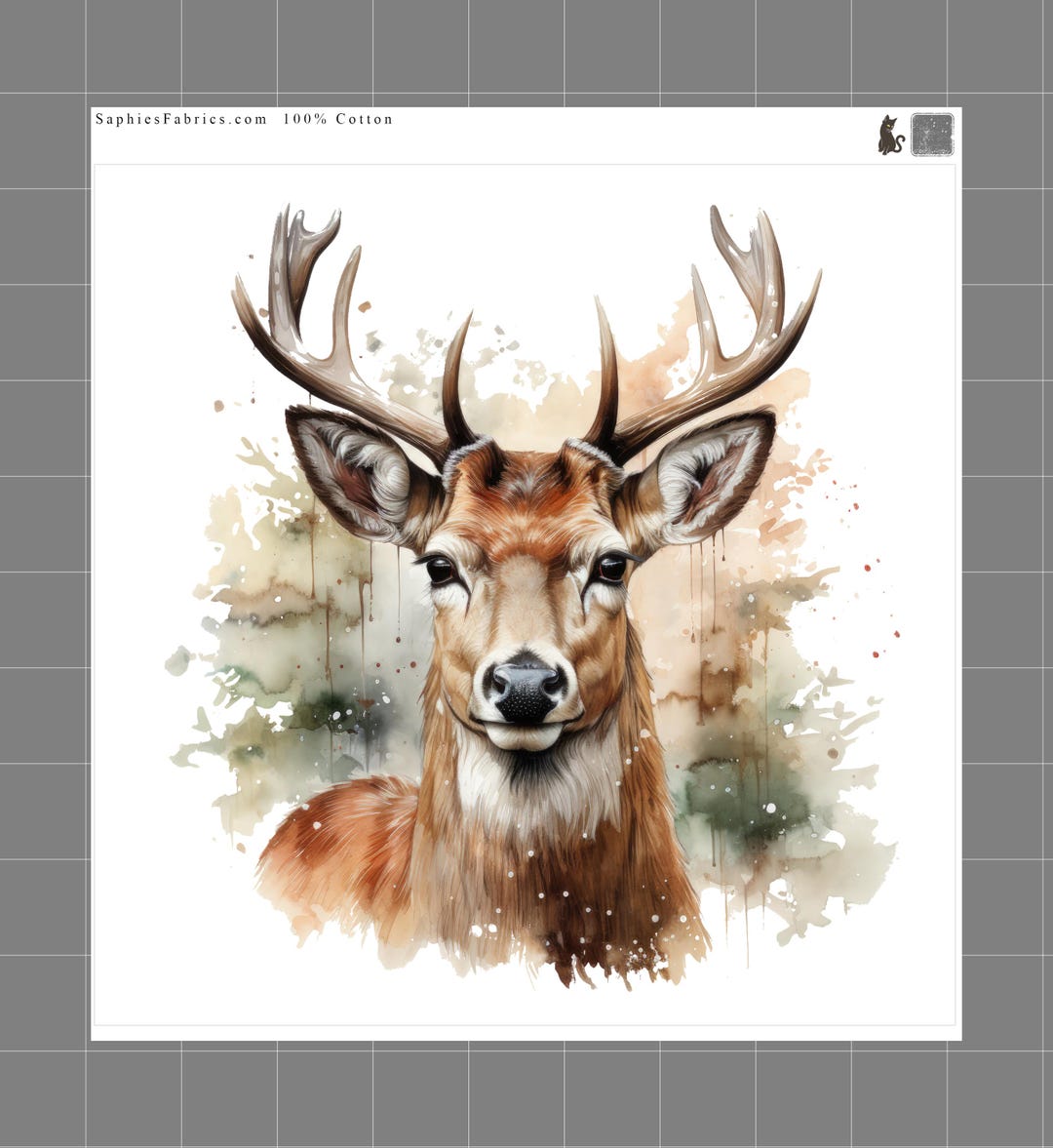 Deer Buck 100% Cotton Fabric Panel Block | Small Sewing Quilting Square ...