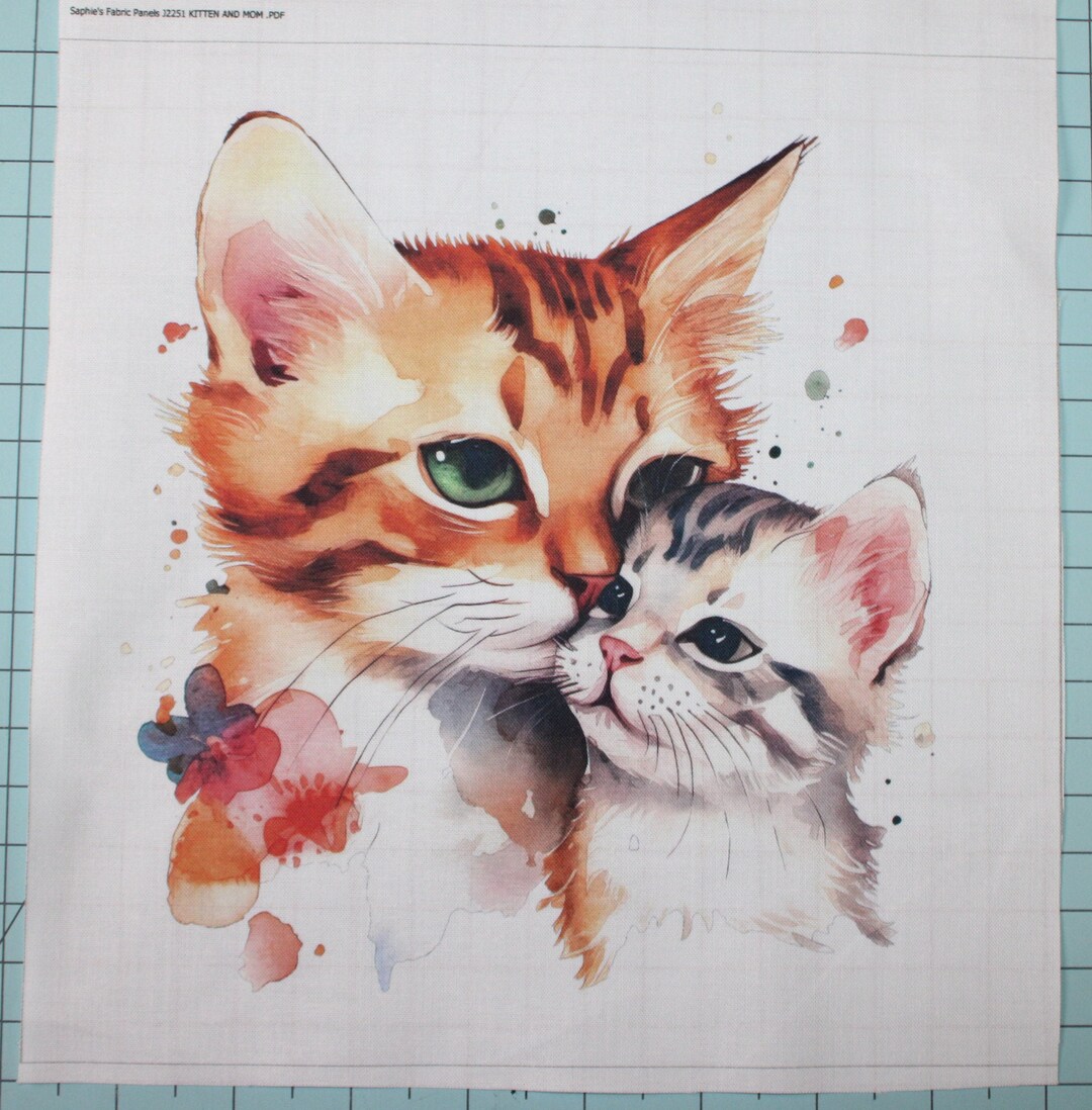 Cat & Kitten 100% Cotton Fabric Panel Square Small Sewing Panel J2251 ...