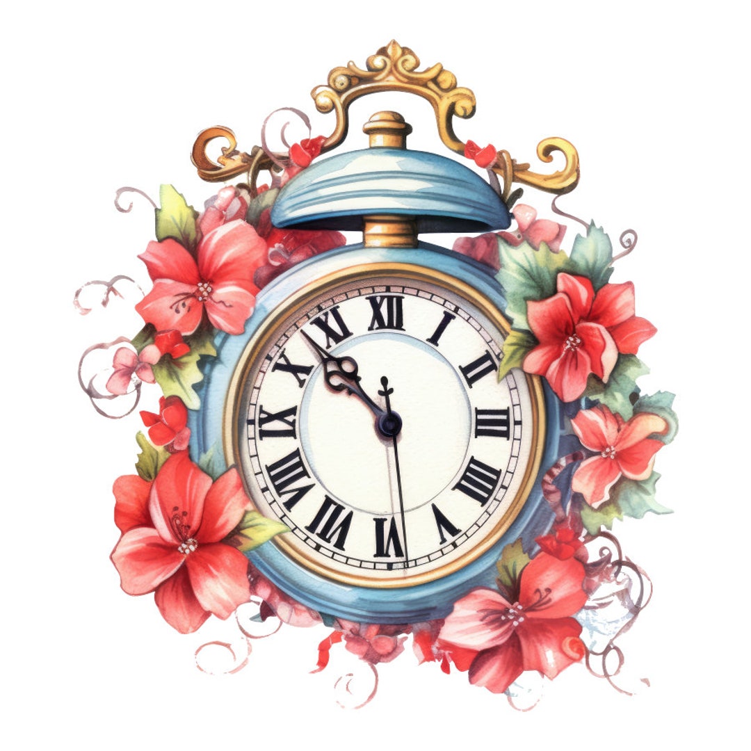 Floral Clock 100% Cotton Fabric Panel Square Small Quilting Sewing ...