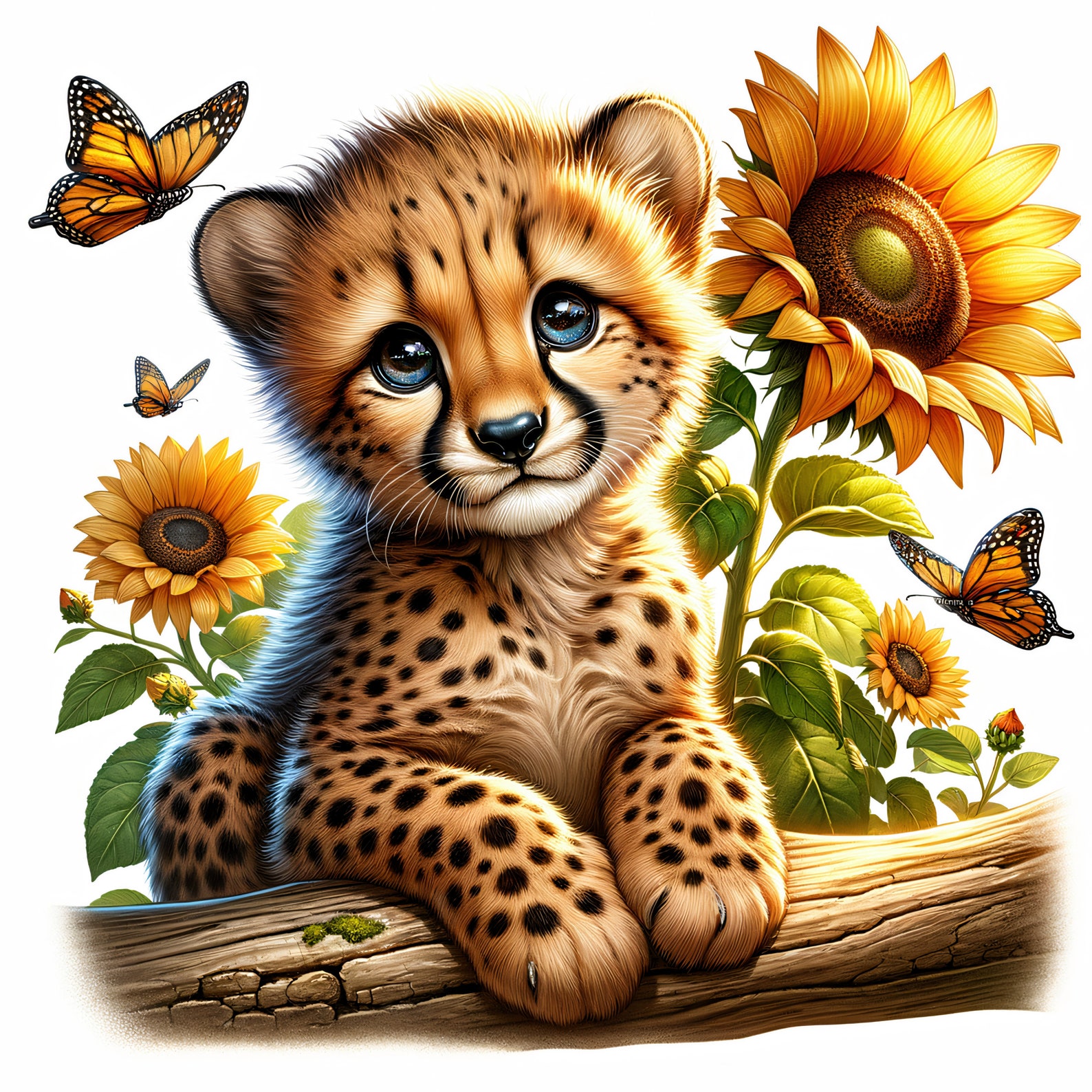 Sunflower Cheetah 100% Cotton Fabric Panel Square Small Quilting Sewing ...