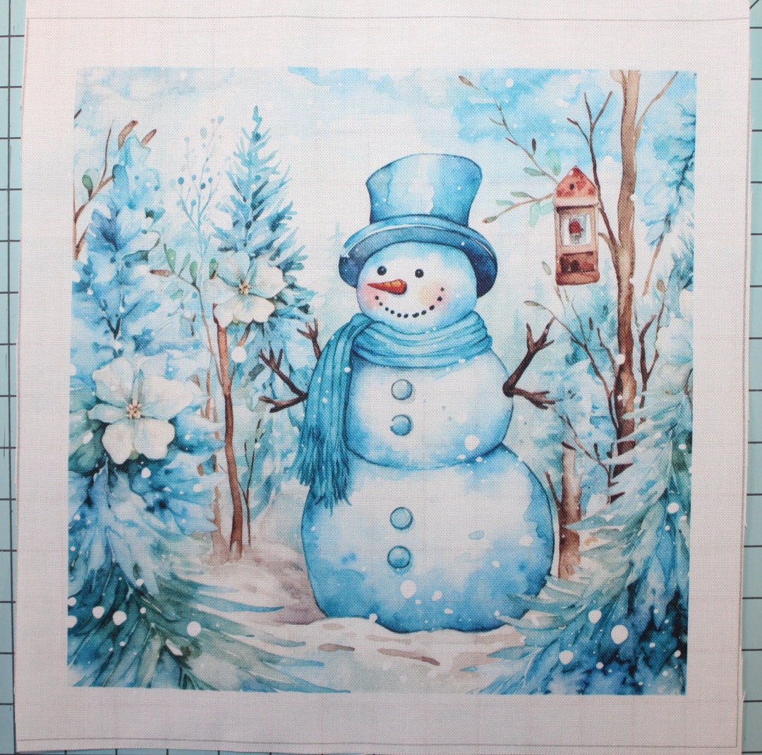 Winter Snowman 100% Cotton Fabric Panel Square Small Quilting Sewing ...