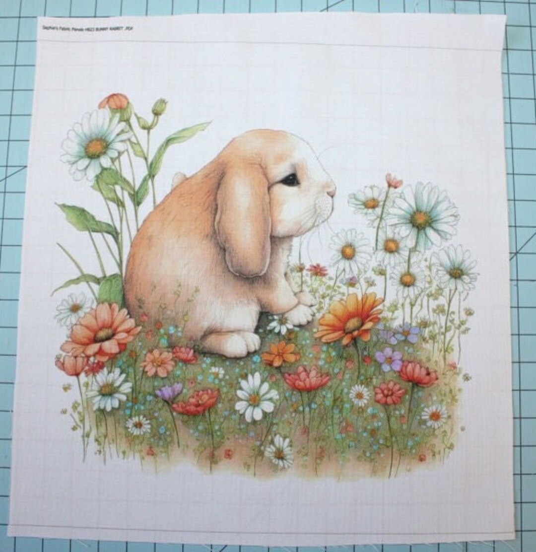 Bunny Rabbit Floral 100% Cotton Fabric Panel Square Small Quilting ...