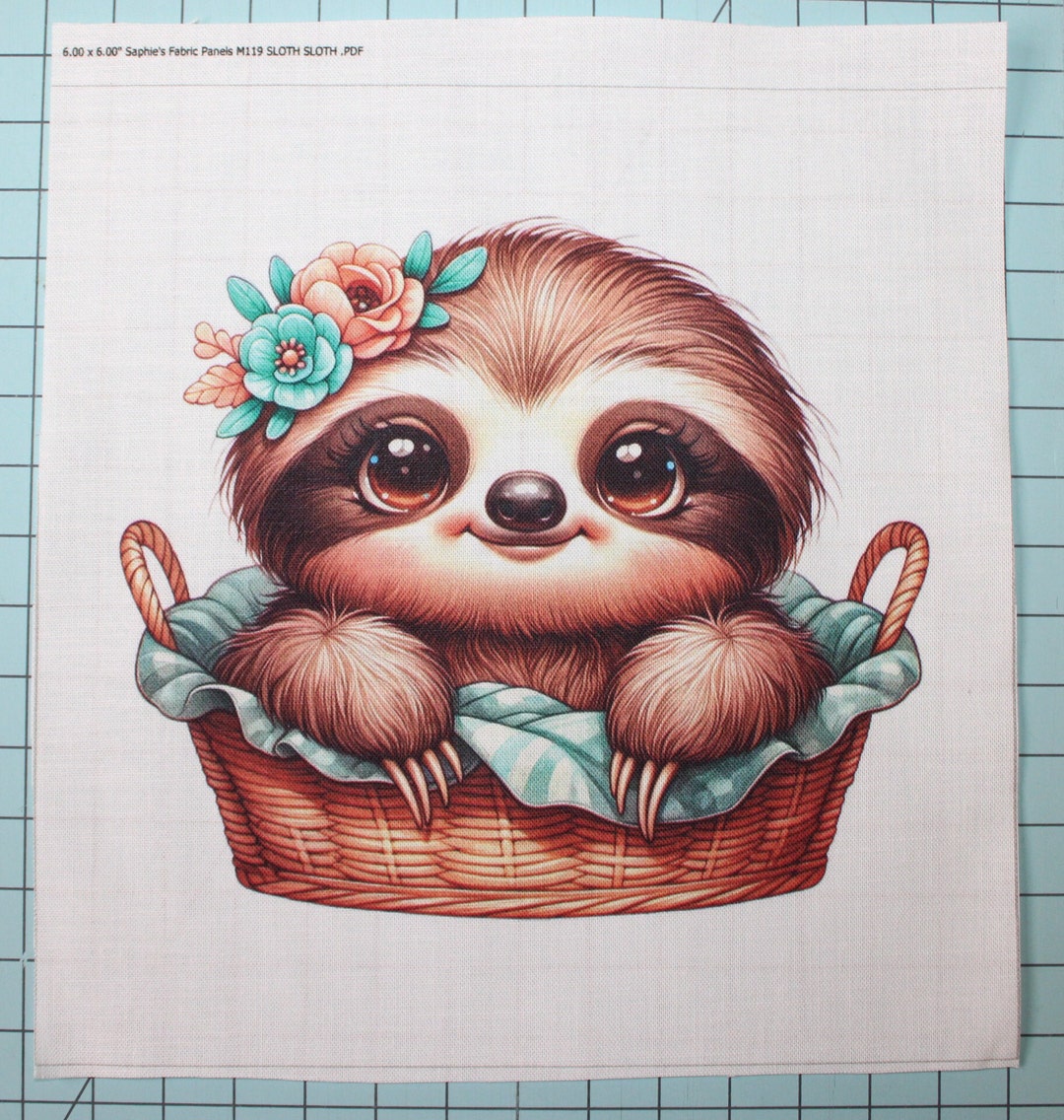 Sloth 100% Cotton Fabric Panel Block | Small Sewing Quilting Square ...