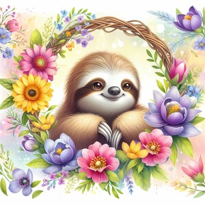 Floral Sloth 100% Cotton Fabric Panel Square - Small Sewing Quilting ...