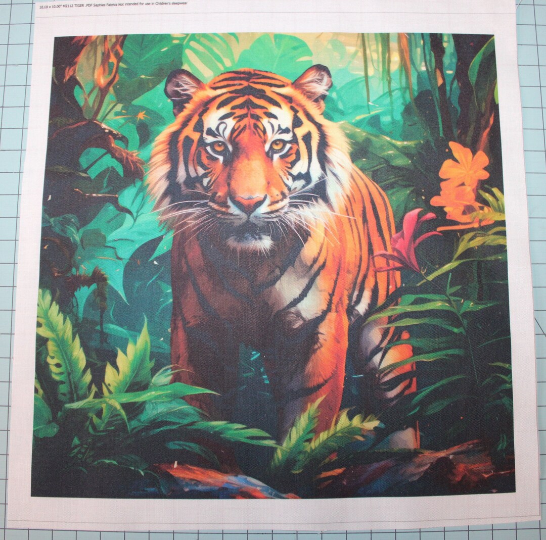 Tiger 100% Cotton Fabric Panel Square Small Sewing Quilting Block M2112 ...